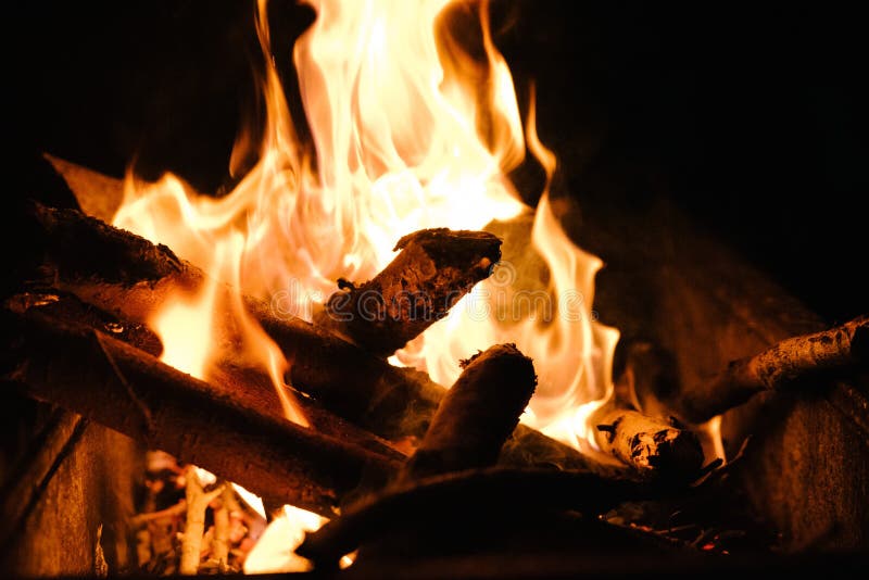 Fire in the Fireplace, Note Shallow Depth of Field Stock Photo - Image ...
