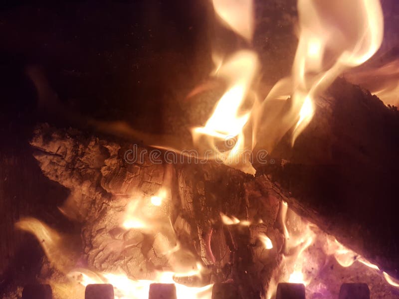 Fire on the Fireplace Burning Pieces of Wood Stock Image - Image of ...