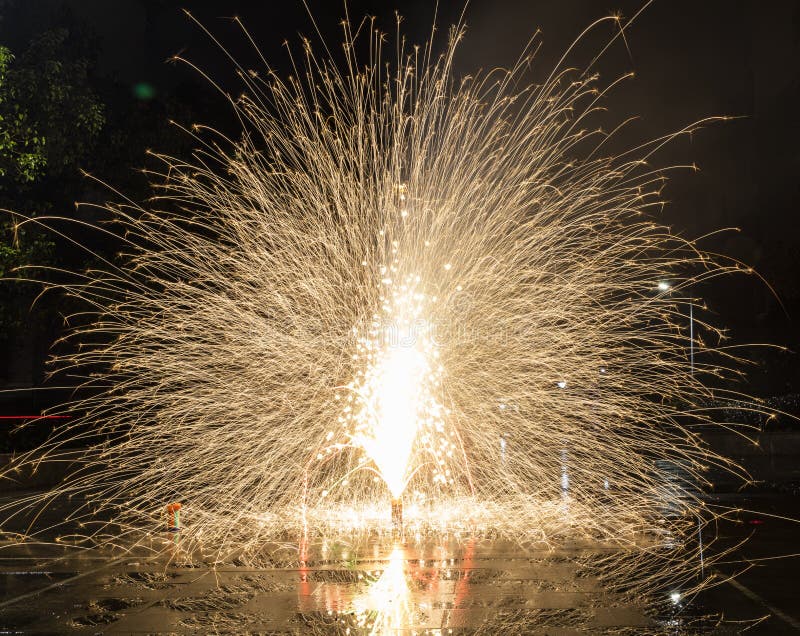 Fireworks Set Off on the Ground Stock Image - Image of lighting, flower ...