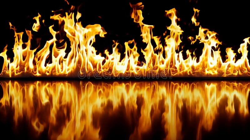 A Fire Flame on a Black Background with Reflection in the Water Stock ...