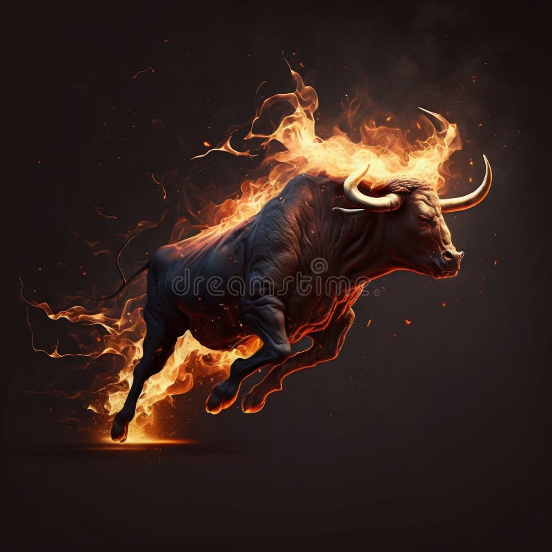 Fire Flame Bull on Black Background. Generative AI Stock Illustration ...