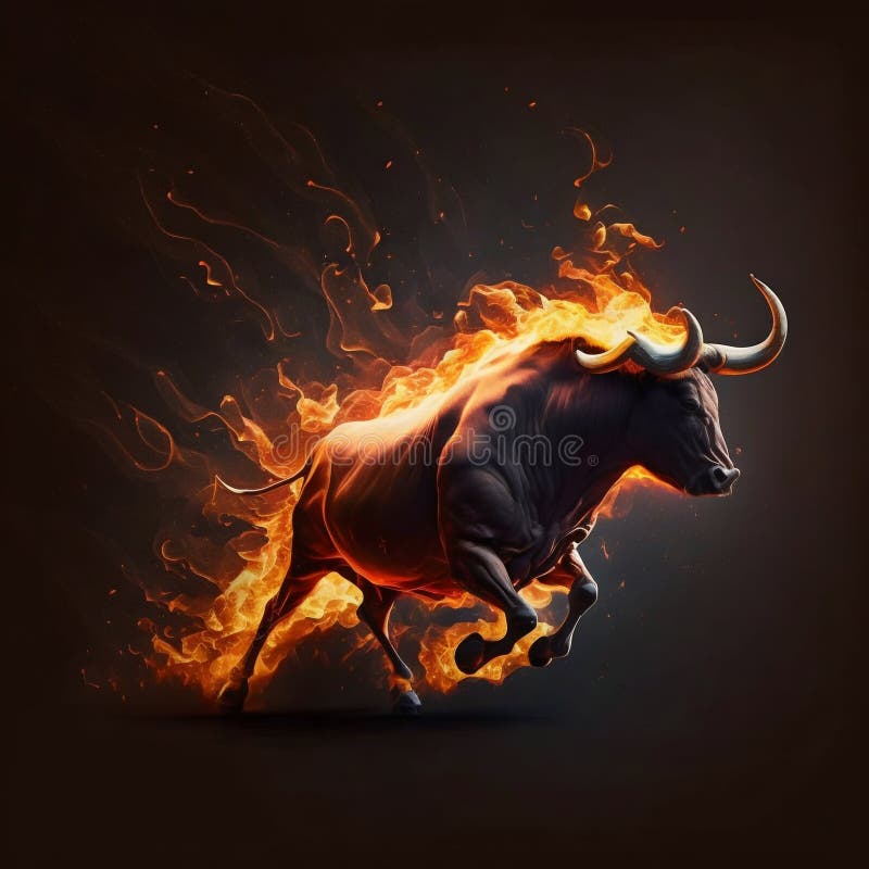 Fire Flame Bull on Black Background. Generative AI Stock Illustration ...