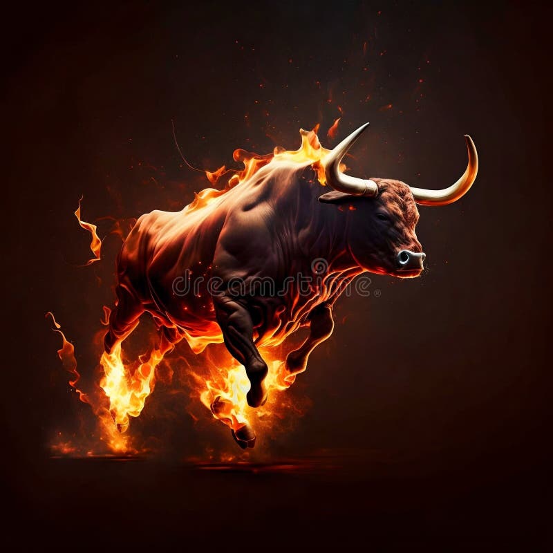 Fire Flame Bull on Black Background. Generative AI Stock Illustration ...