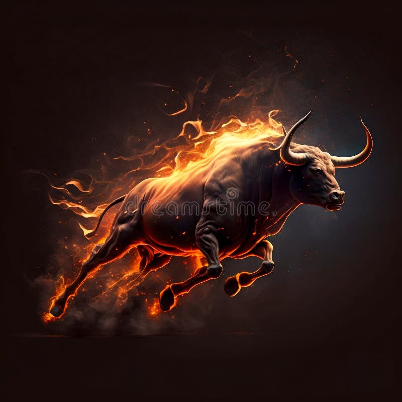 Fire Flame Bull on Black Background. Generative AI Stock Illustration ...