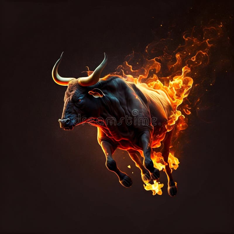 Fire Flame Bull on Black Background. Generative AI Stock Illustration ...