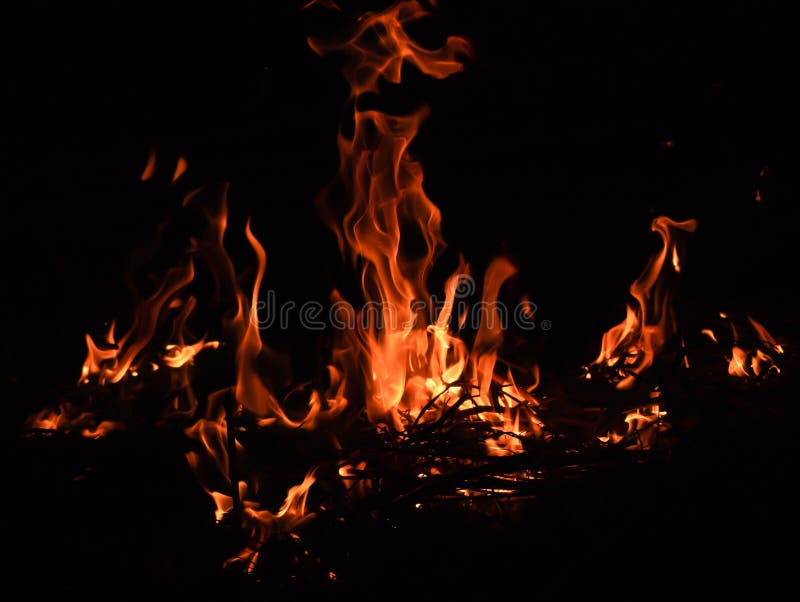Fire Flame with Burning Red Hot Sparks Isolated on Black Background ...