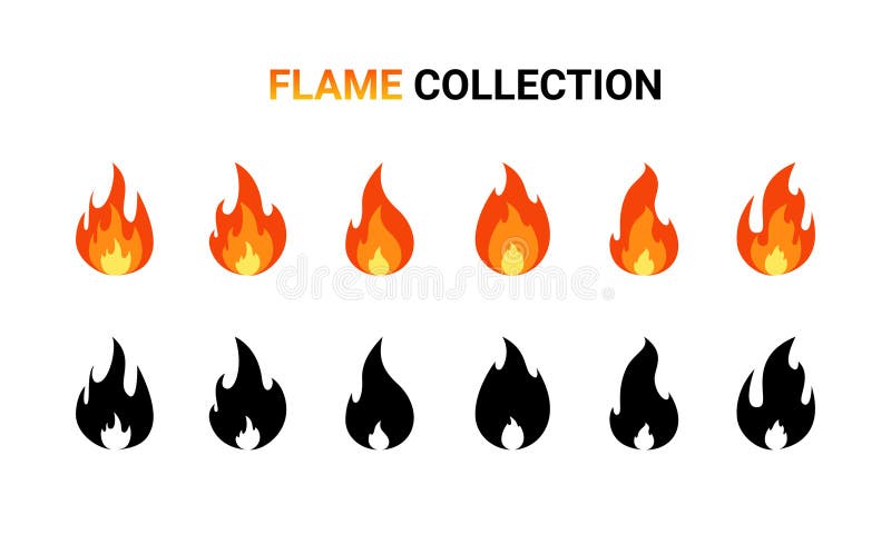 Fire Flame Cartoon Set. Collection of Hot Flaming Element Stock ...