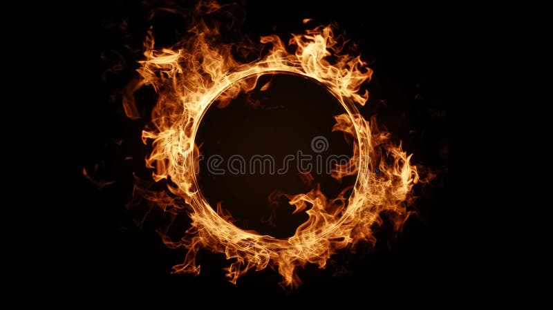 Fire Flame Circle Round Shape on Dark Background an Image of a C Stock ...