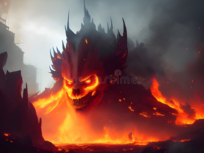 Fire Monster in the Hell, Ai Generated Stock Illustration ...