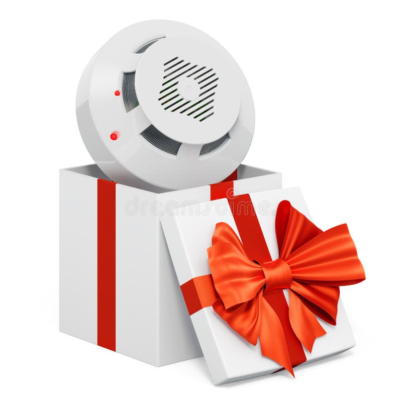 Fire and Flame Detector Inside Gift Box, Present Concept. 3D Rendering ...