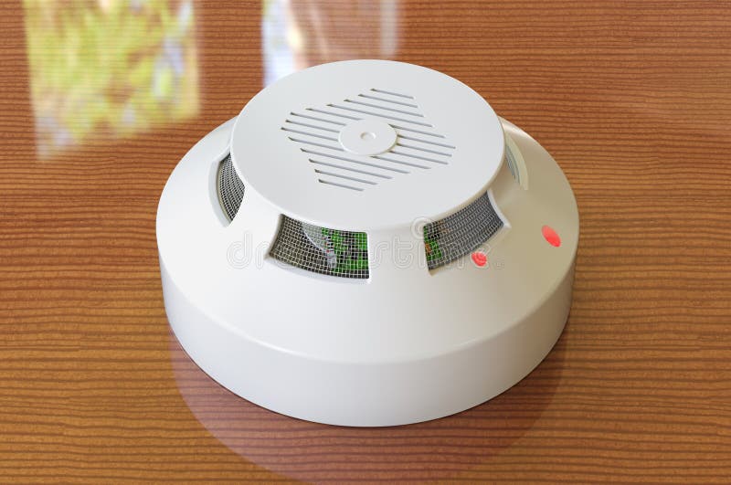 Fire and Flame Detector on the Wooden Table. 3D Rendering Stock ...