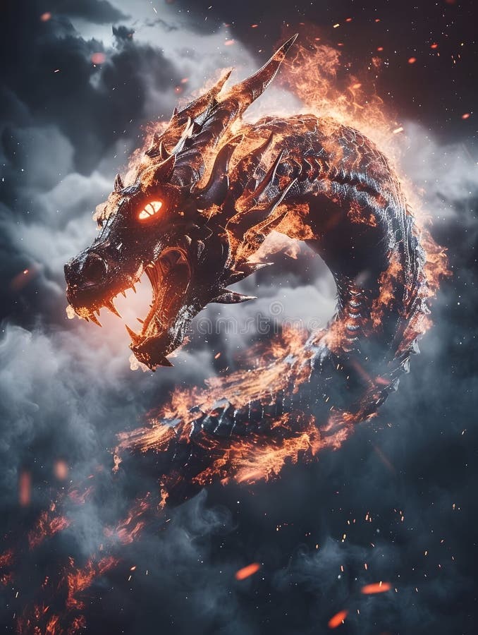 Fire Flame Dragon Mythical Fantasy Fierce Powerful Creature Stock ...
