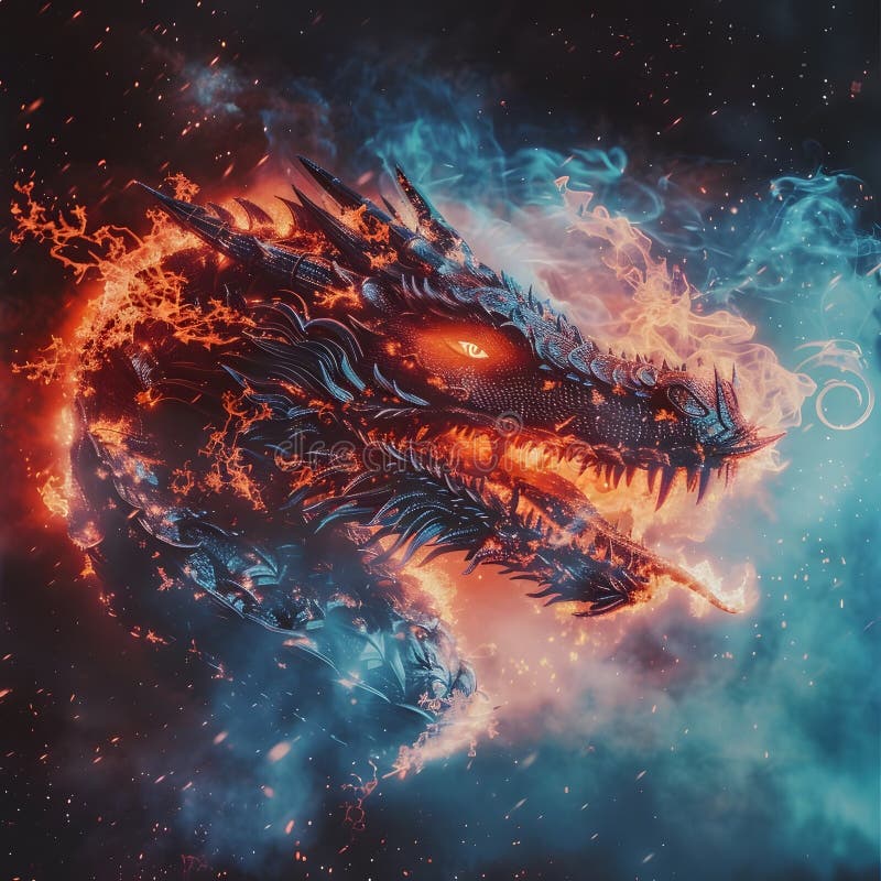 Fire Flame Dragon Mythical Fantasy Fierce Powerful Creature Stock Illustration - Illustration of ...