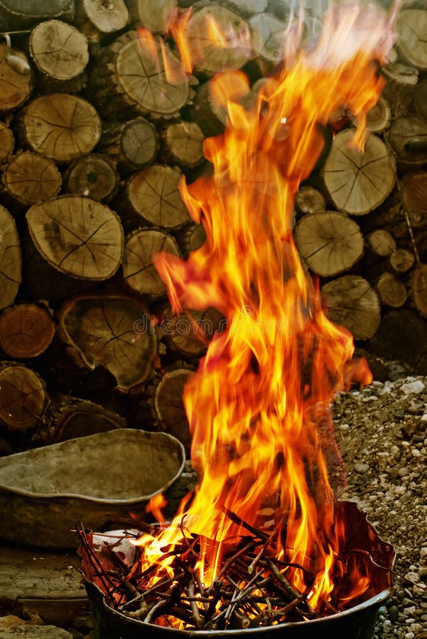 Fire flame with firewood stock image. Image of fire, nature - 9877191