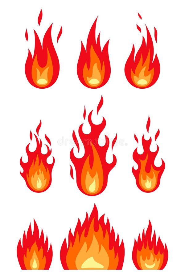 Fire flame flat style set stock vector. Illustration of heat - 151182991