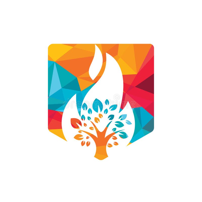 Fire Tree Vector Logo Design Template. Flame Nature Icon Logo Concept ...