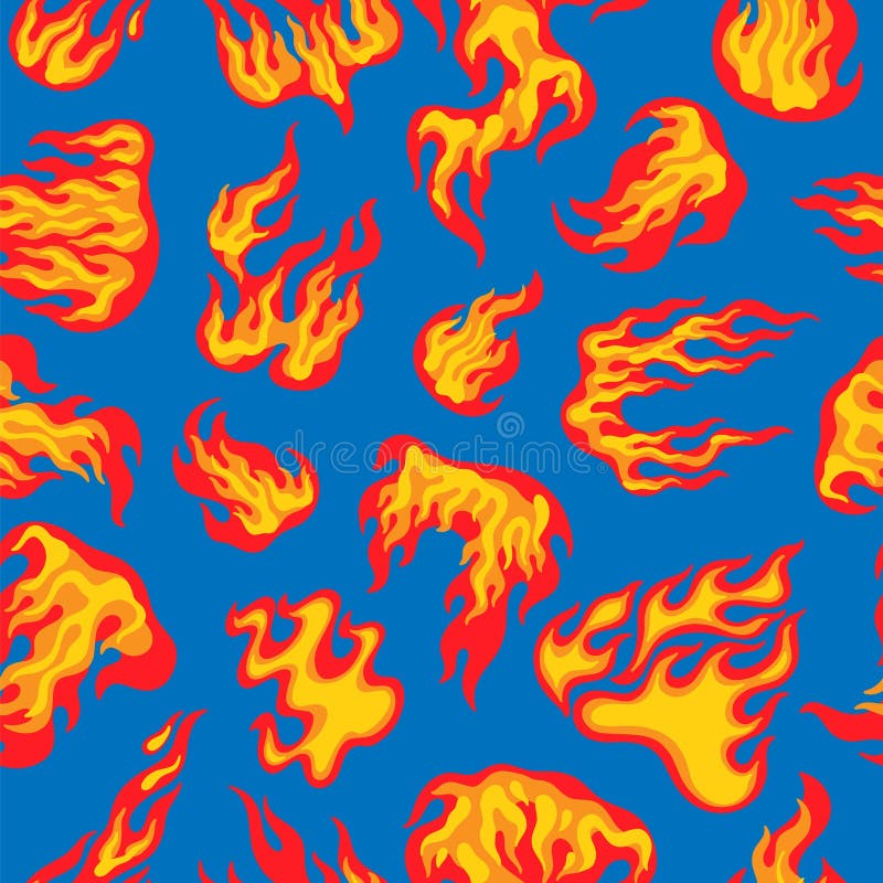 Fire Flame Hot Pattern. Blue, Red Cartoon Hell or Hot Temperature ...