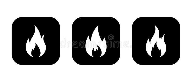 Fire Flame Icon Set on Black Square. Spirit Button Stock Vector ...