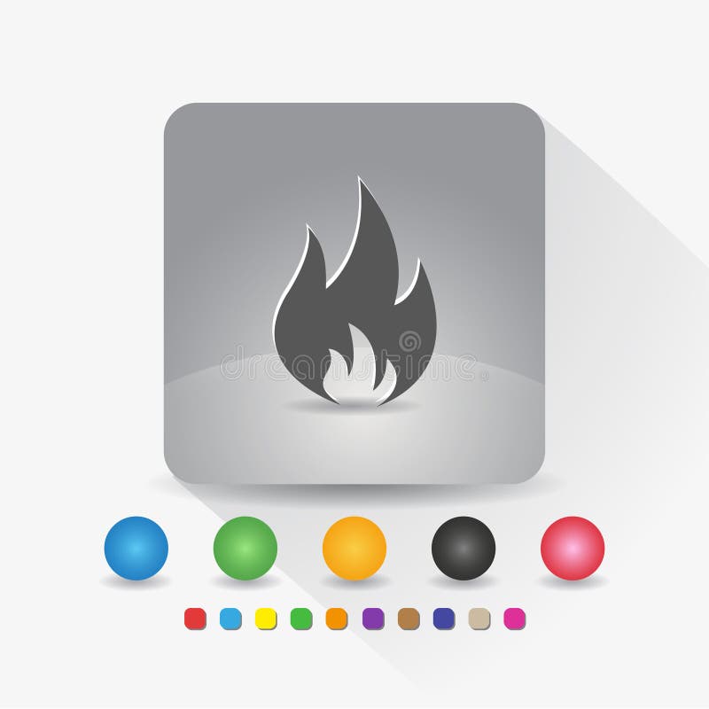 Fire Flame Icon. Sign Symbol App in Gray Square Shape Round Corner with ...