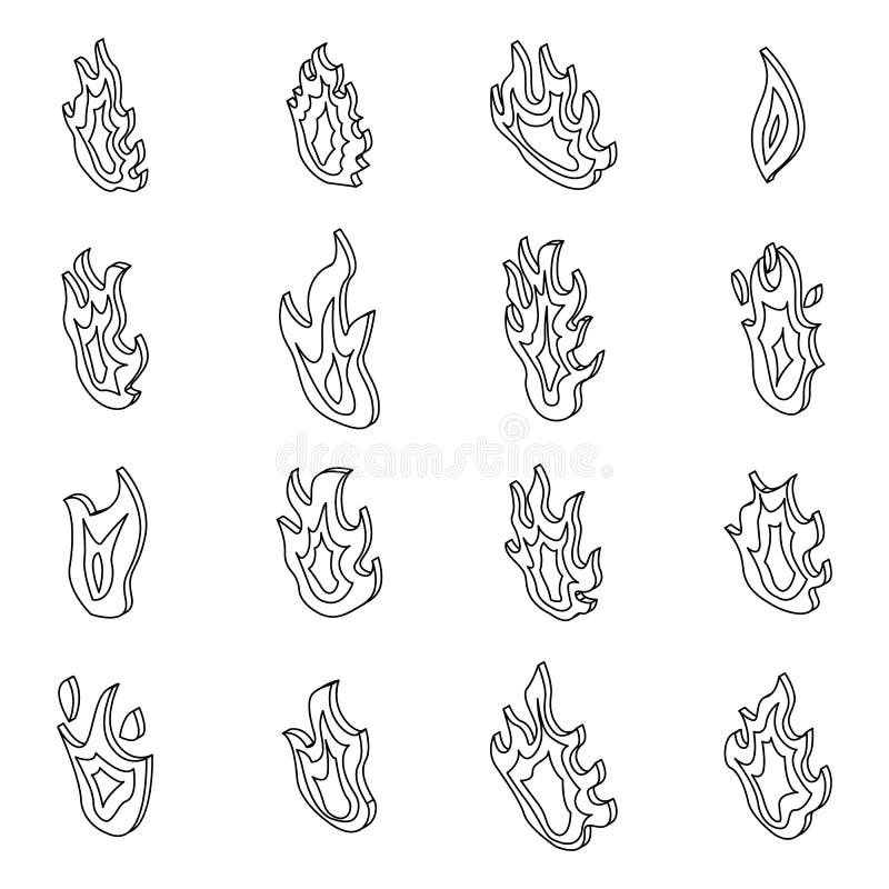 Fire Flame Icons Set Vector Outline Stock Vector - Illustration of ...