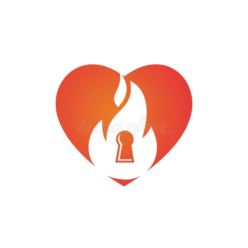 Fire Padlock Key Logo Design Template. Fire Flame Key with Heart Logo ...