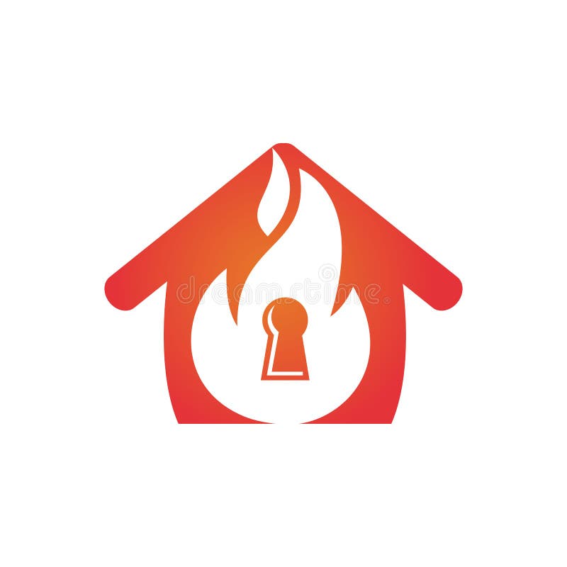 Fire Padlock Key Logo Design Template. Fire Flame Key with House Logo ...
