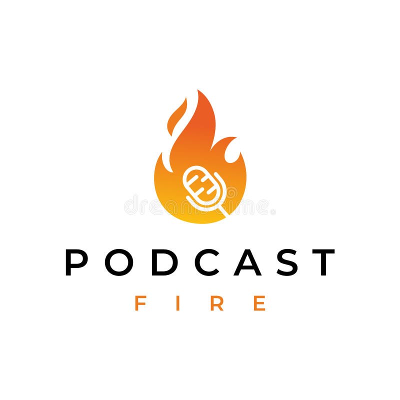Fire Flame Podcast Mic Logo Design Illustration Stock Vector ...