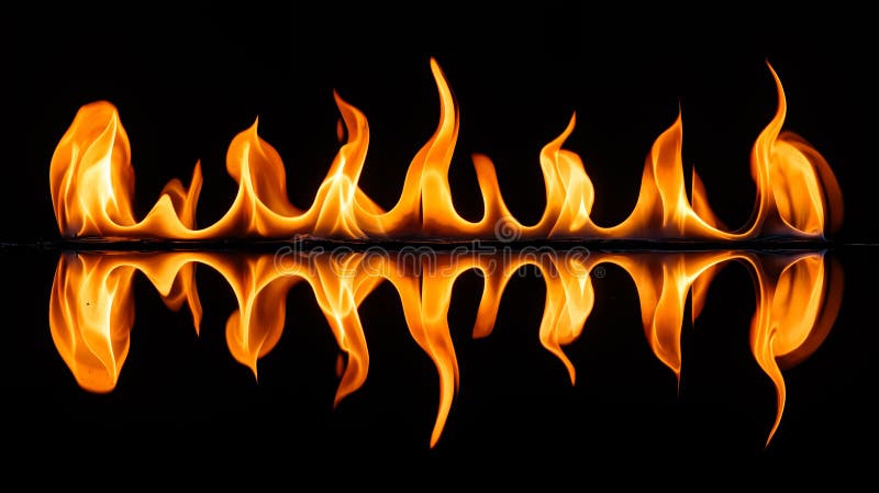 A Fire Flame is Reflected in the Water on a Black Surface Stock Photo ...