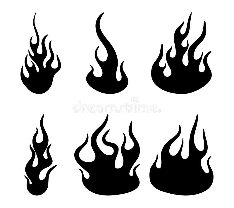 Fire Flame Silhouette Set Design Isolated on White Stock Vector ...