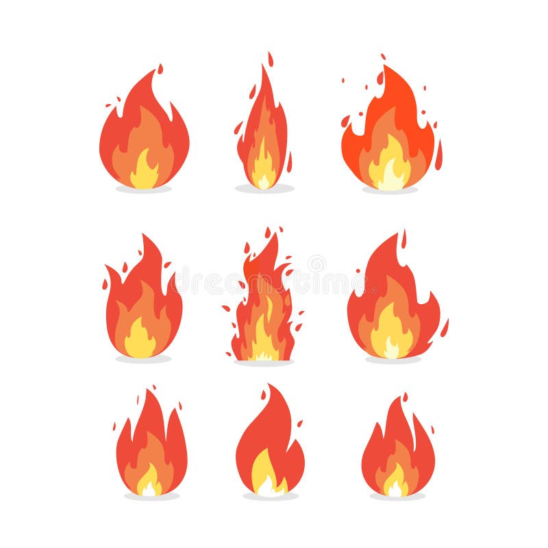 Fire Flame of Various Shapes. Vector Icons in Cartoon Style Stock ...