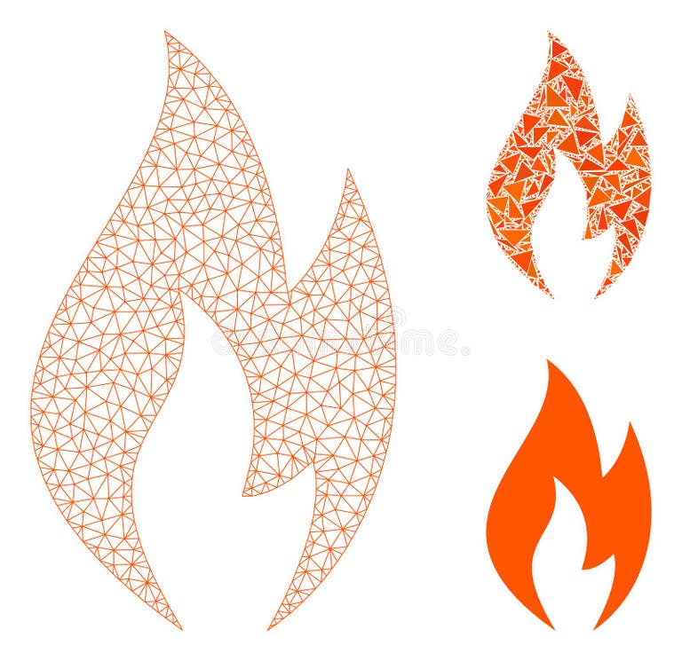 Fire Flame Vector Mesh 2D Model and Triangle Mosaic Icon Stock Vector ...