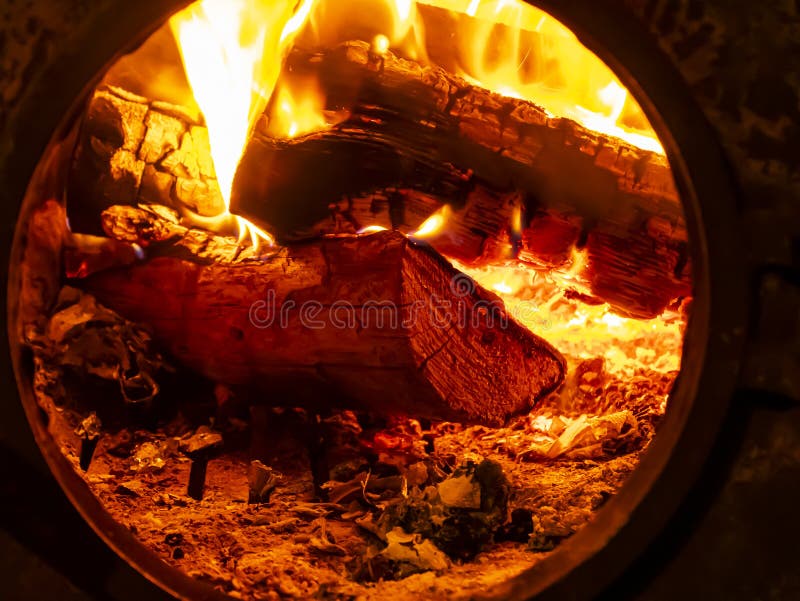 Fire Flame on Wood in a Firebox Stock Image - Image of furnace, black ...