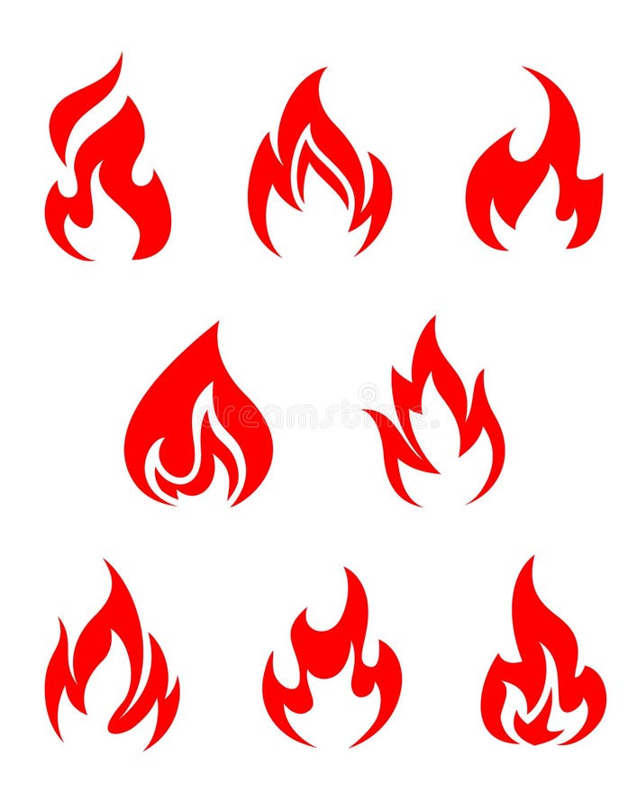Red Burning Fire Flame Logo Set Design Vector Template Stock Vector ...