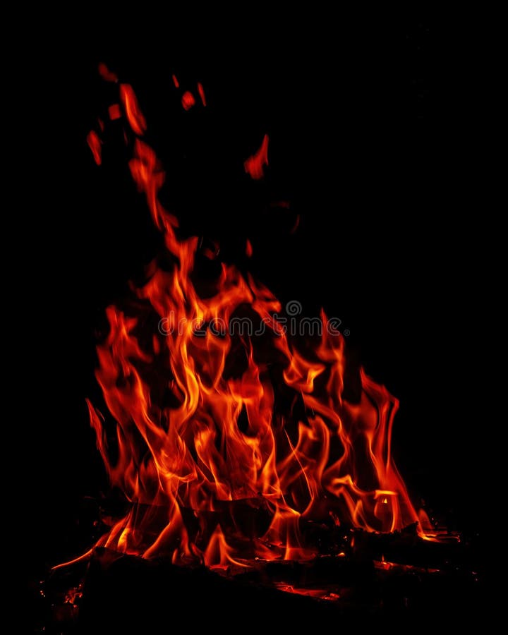 Abstract Flame of Fire from a Campfire on a Black Background Stock ...