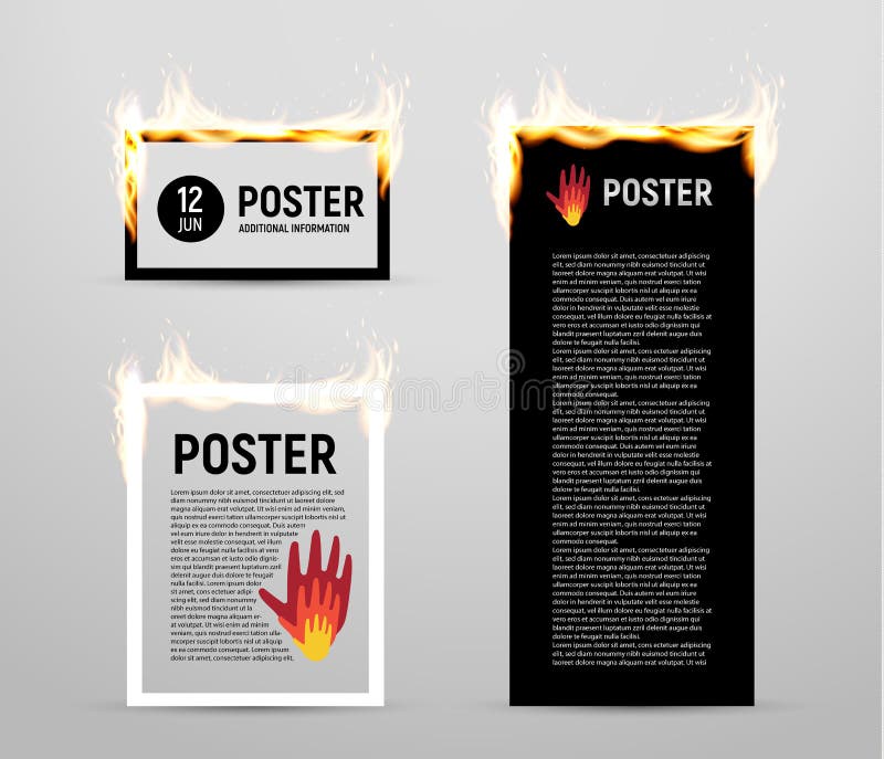 Fire Flames on an Advertising Posters Set Design. a Bright Fire that ...
