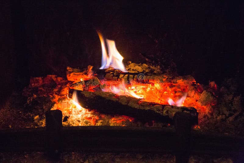 Fire Flames with Ash in Fireplace Stock Image - Image of romantic, burn ...