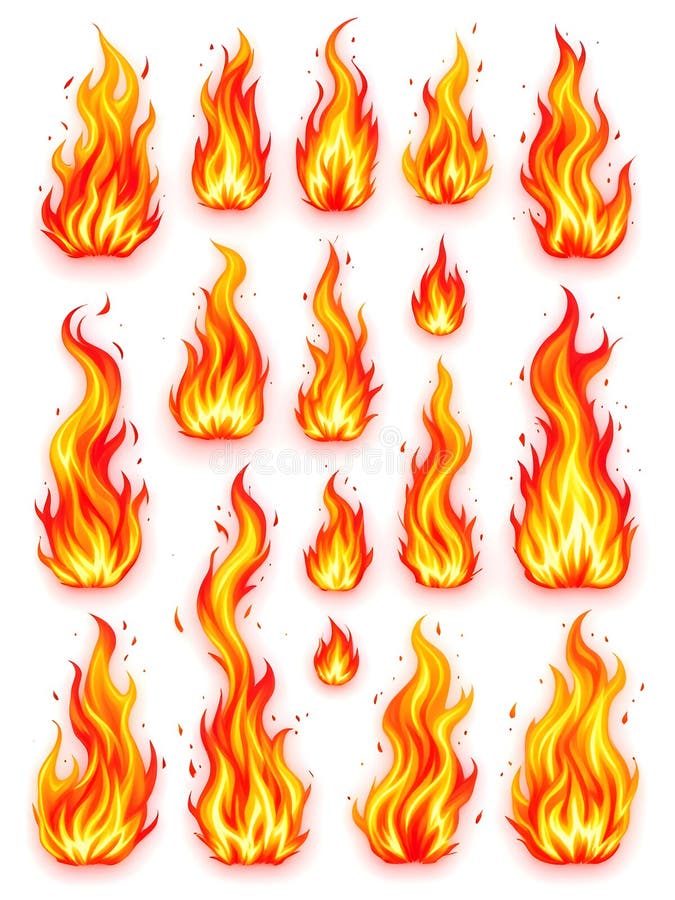 Fire Flames Big Collection Detailed Illustration Stock Illustration ...