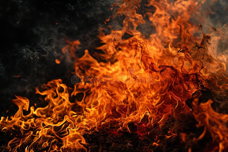 Fire Flames on Black Background, Abstract Blaze of Fire Flame Texture ...