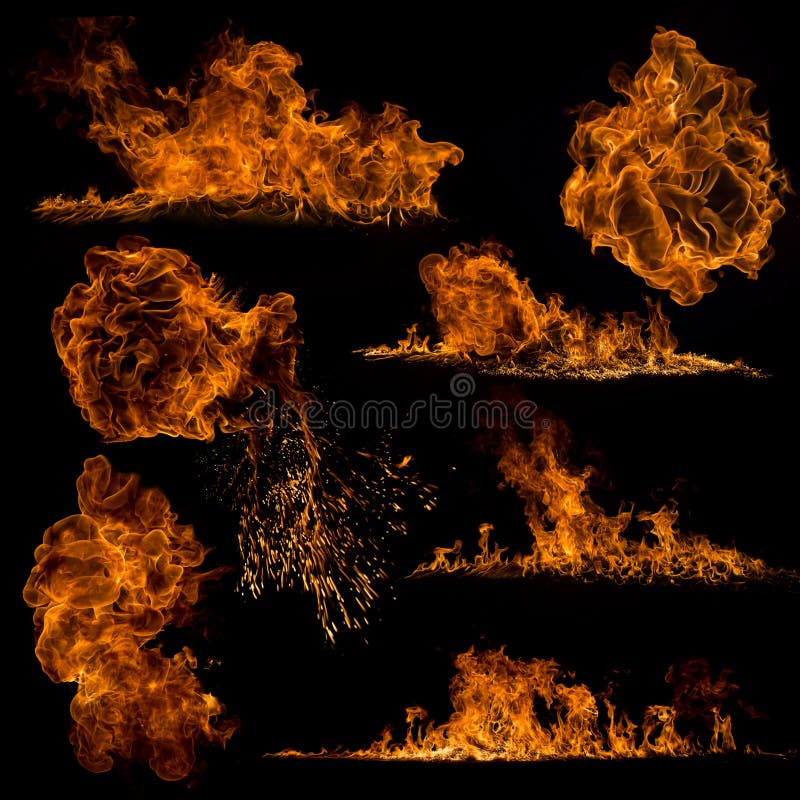 Fire Flames on Black Background Stock Image - Image of detail ...