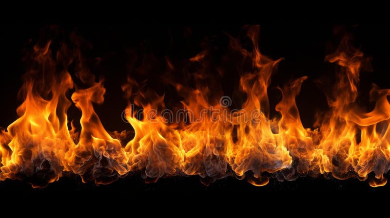 Fire Flames on Black Background. Stock Photo - Image of explosion ...