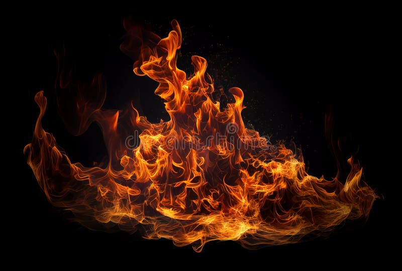 Dramatic Hot Flames on Black Background - Generative AI Stock Photo ...
