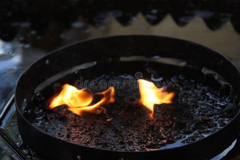 Fire Flames in the Black Iron Tray. Stock Photo - Image of iron, flames ...
