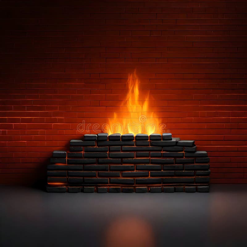 Fire on a Brick Wall - Ai Generated Image Stock Illustration ...
