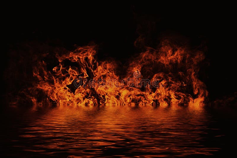 Texture of Fire with Reflection in Water. Flames on Isolated Black ...