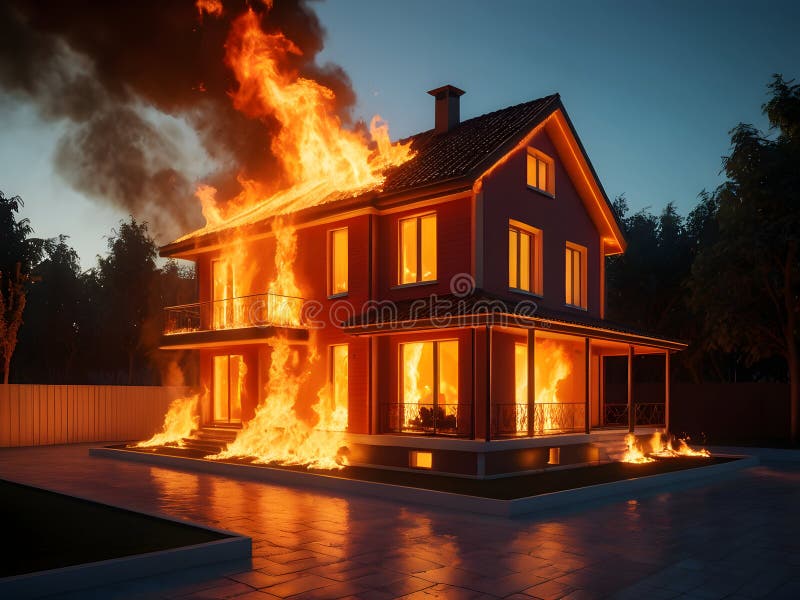 Fire Flames on the Burning House Stock Illustration - Illustration of ...