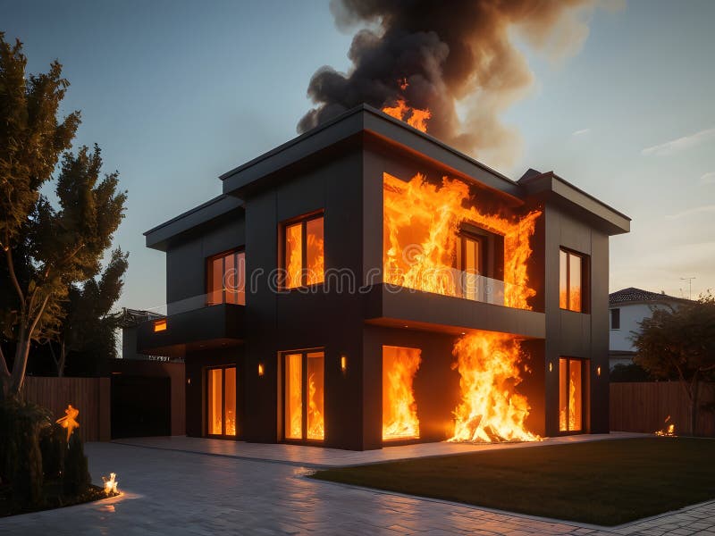 Fire Flames on the Burning House Stock Illustration - Illustration of ...