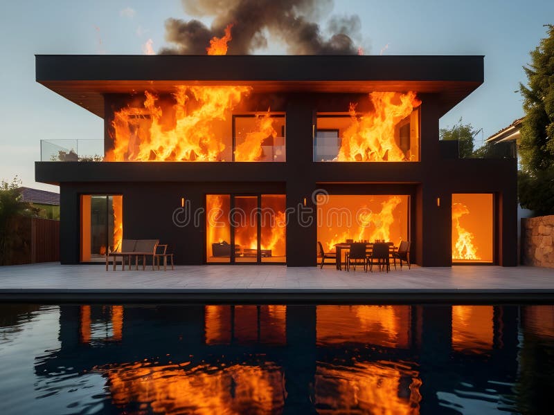 Fire Flames on the Burning House Stock Illustration - Illustration of ...