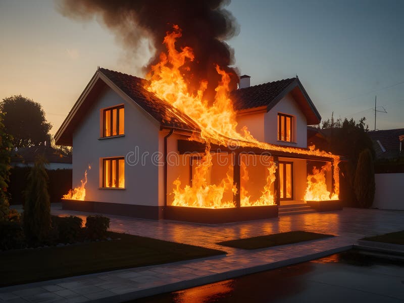 Fire Flames on the Burning House Stock Illustration - Illustration of ...