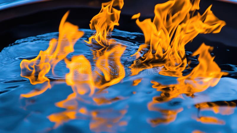 Fire Flames Burning on Water, Night Ambiance, Outdoor Feature Stock ...