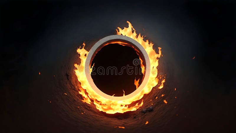 Fire Flames in Circle Shape on Black Background Ai Generated Stock ...